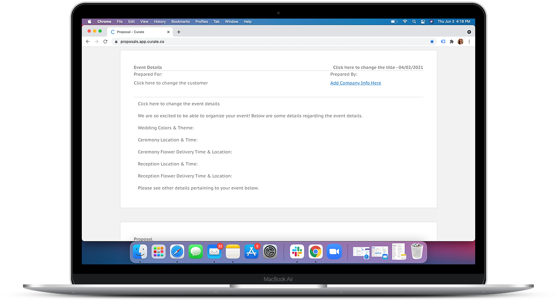 Free Proposal Tool & Templates | Events, Florsists, Caterers | Curate